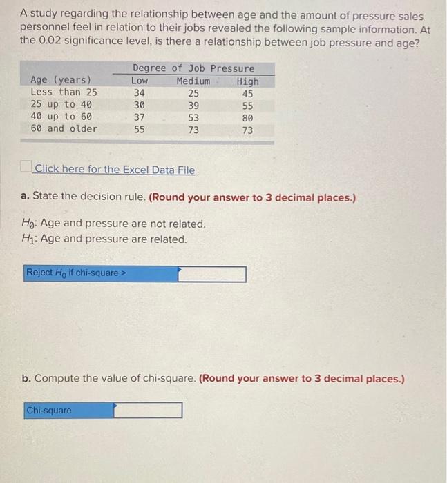 Solved A study regarding the relationship between age and | Chegg.com