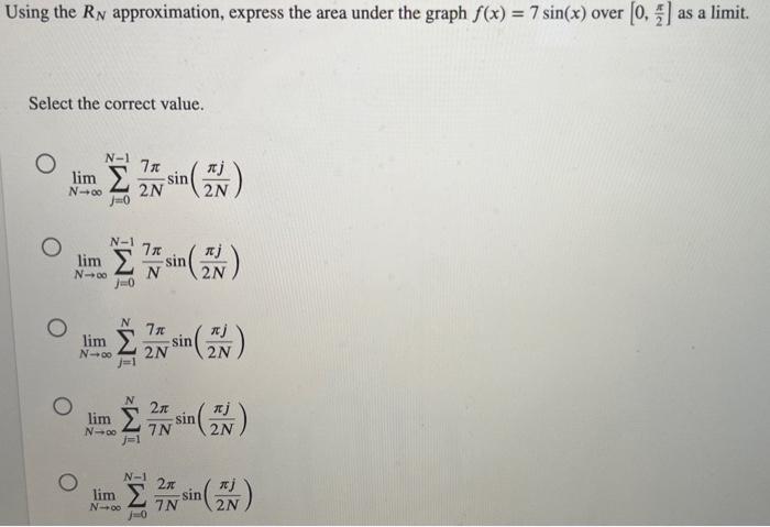 Solved Using the RN approximation, express the area under | Chegg.com