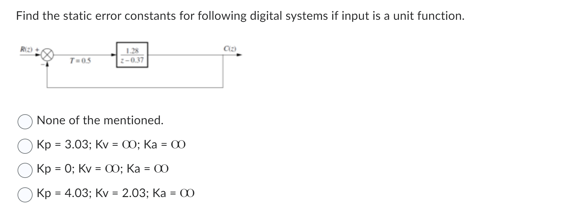 Solved Find the static error constants for following digital | Chegg.com