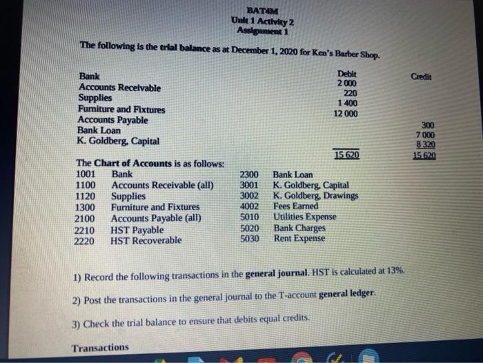 Solved BATAM Unit 1 Activity 2 Assignment 1 The following is | Chegg.com