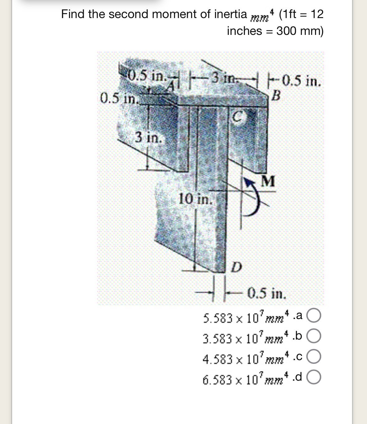 Solved Find the second moment of inertia inches | Chegg.com