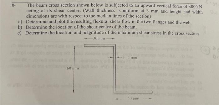 8- The beam cross section shown below is subjected | Chegg.com