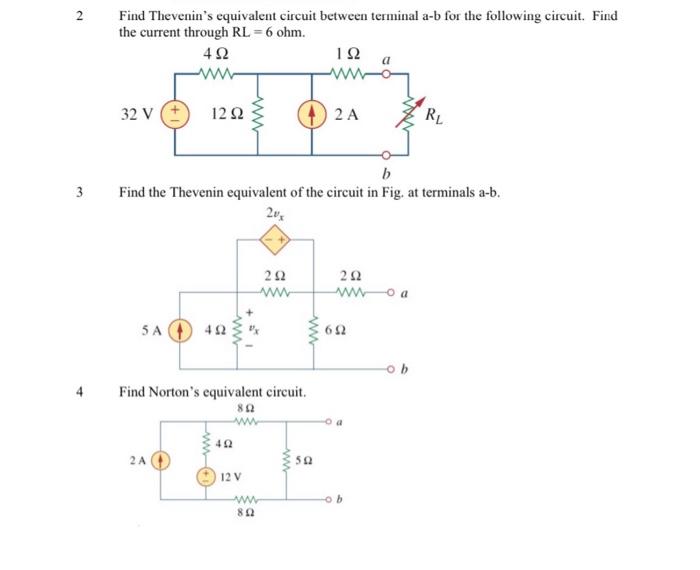 Solved 2 Find Thevenin's equivalent circuit between terminal | Chegg.com