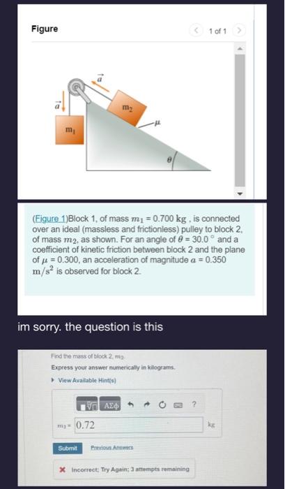 Solved (Eigure 1)Block 1, of mass m1=0.700 kg, is connected | Chegg.com