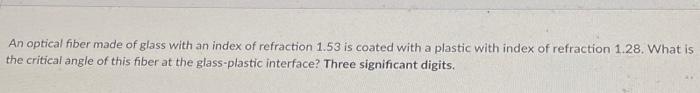 Solved An optical fiber made of glass with an index of | Chegg.com