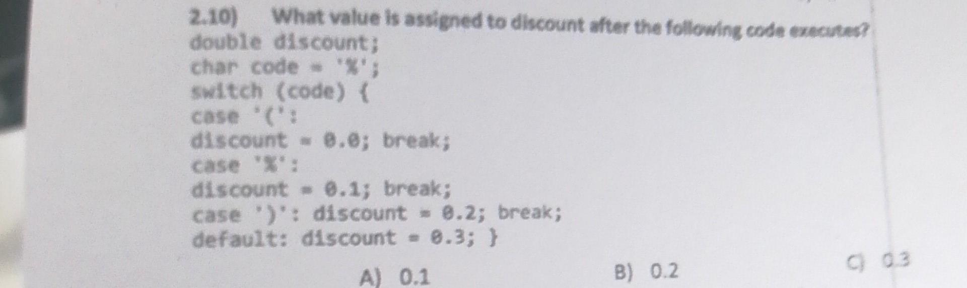 Solved 2.10) What value is assigned to discount after the | Chegg.com