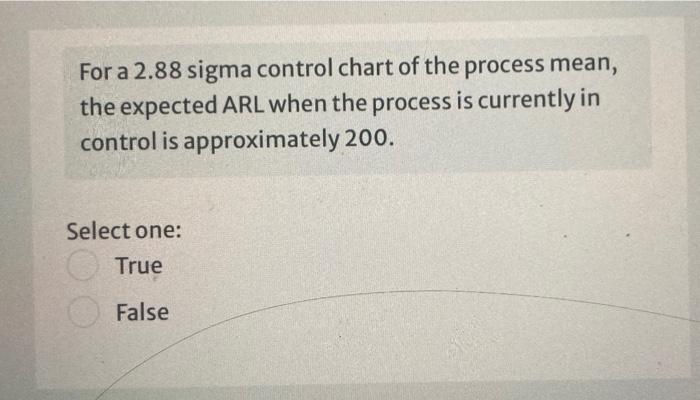 Solved For a 2.88 sigma control chart of the process mean, | Chegg.com