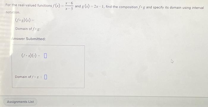 Solved For the real-valued functions f(x)=x−5x−6 and | Chegg.com