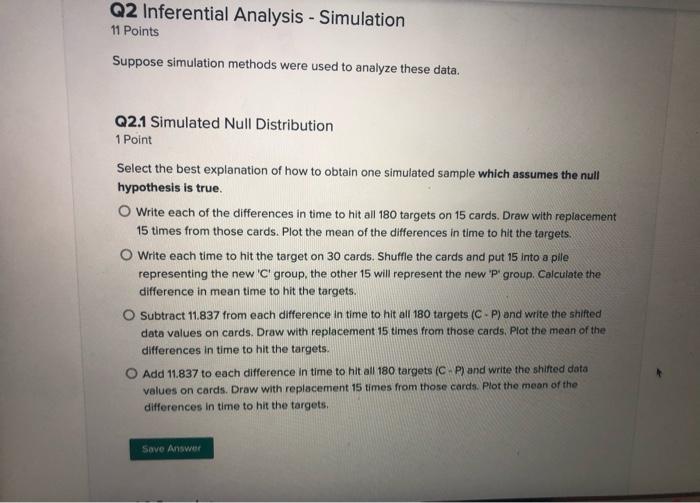 Solved Q2 Inferential Analysis - Simulation 11 Points | Chegg.com