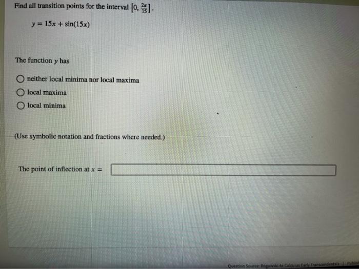 Solved Find all transition points for the interval [0, ]. y | Chegg.com