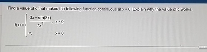Solved Find a value of c that makes the following function | Chegg.com