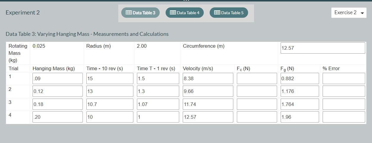 Solved Experiment 2Data Table 3: Varying Hanging Mass - | Chegg.com
