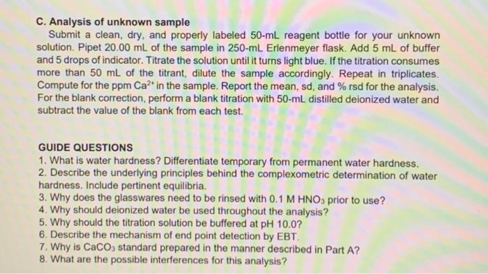Solved EXPERIMENT 5 Determination of Total Water Hardness by | Chegg.com