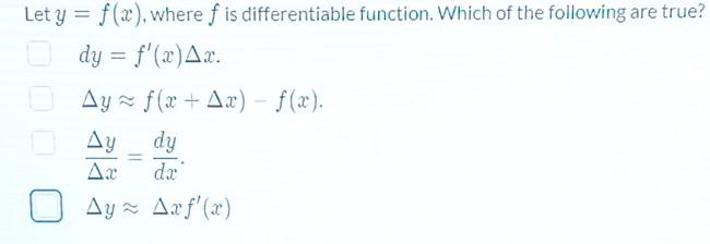 Solved = Let y = f(x), where f is differentiable function. | Chegg.com