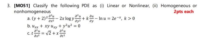 Solved Classify the following PDE as (i) Linear or | Chegg.com
