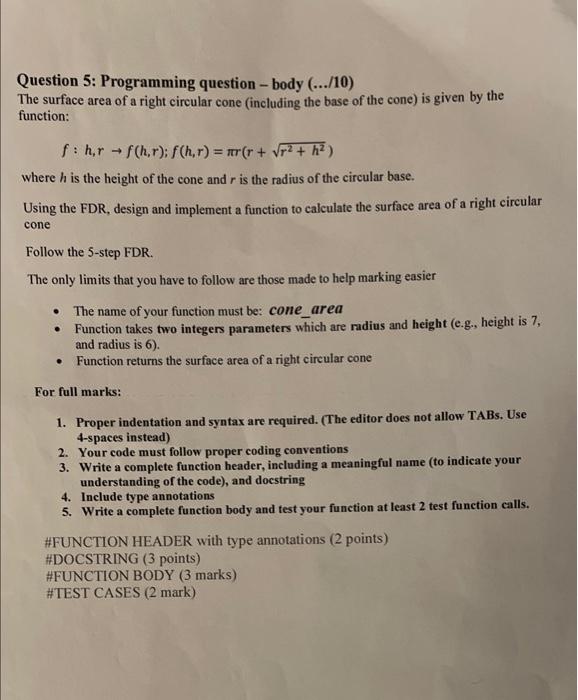 Solved Question 5: Programming question - body (…/10) The | Chegg.com