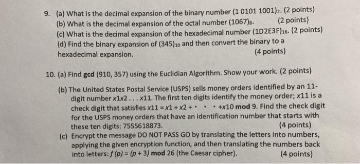 Solved 9. (a) What is the decimal expansion of the binary | Chegg.com