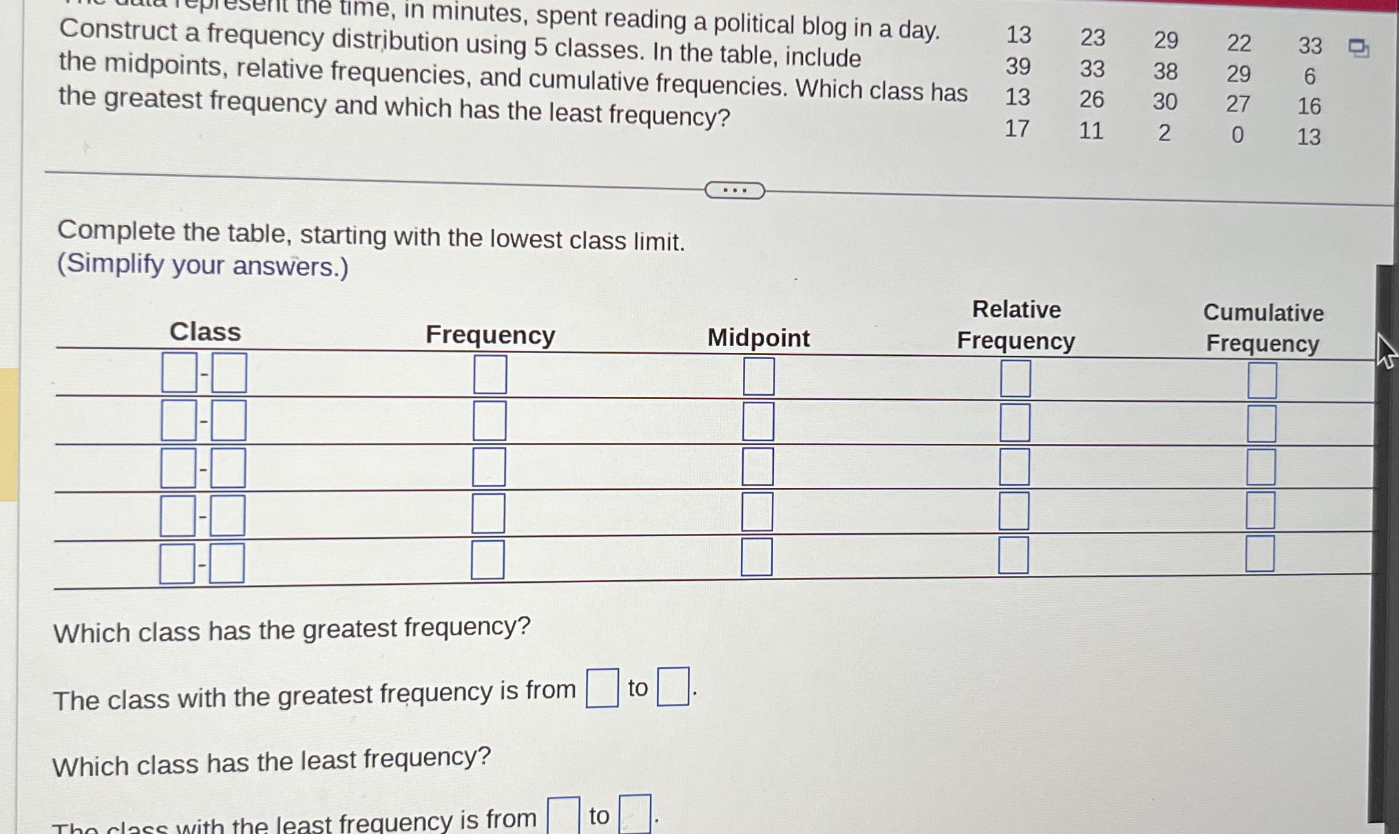 Solved Construct a frequency the midpoints, relative frequen | Chegg.com