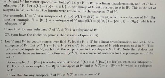 Solved Let V and W be vector spaces over field F, let ϕ:V→W | Chegg.com