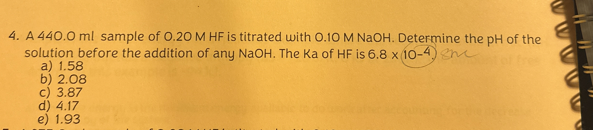 Solved A 440.0 ﻿ml sample of 0.20 ﻿M HF is titrated with | Chegg.com