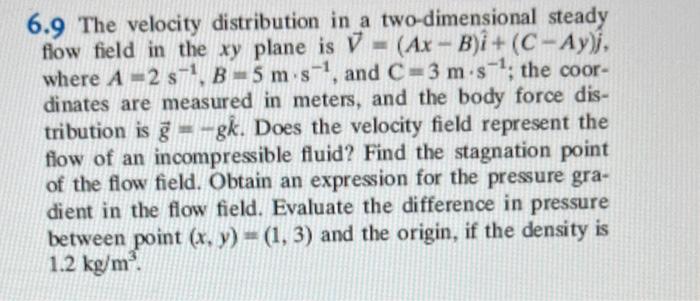 Solved 6.9 The velocity distribution in a two-dimensional | Chegg.com