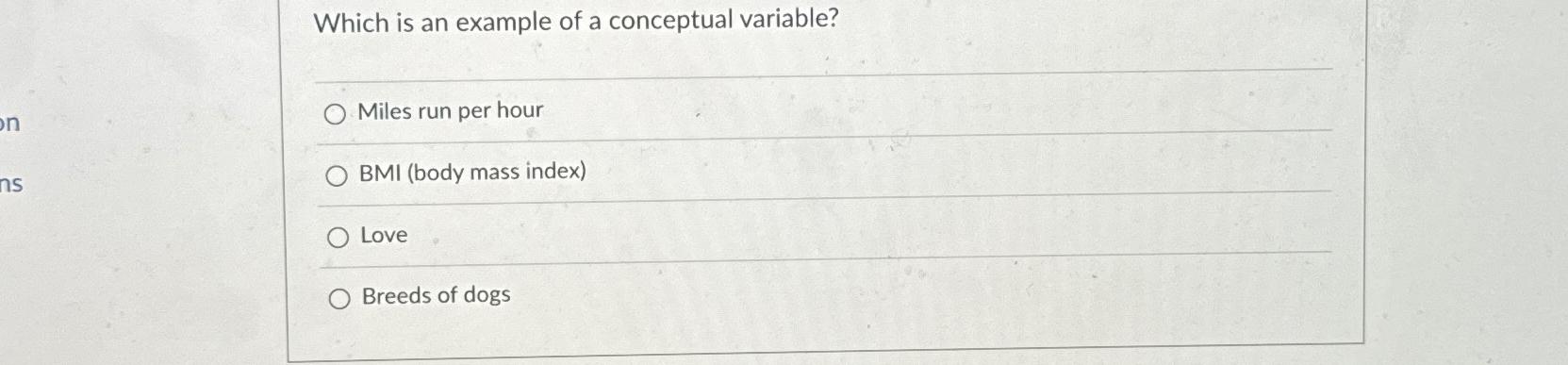 Solved Which is an example of a conceptual variable?Miles | Chegg.com