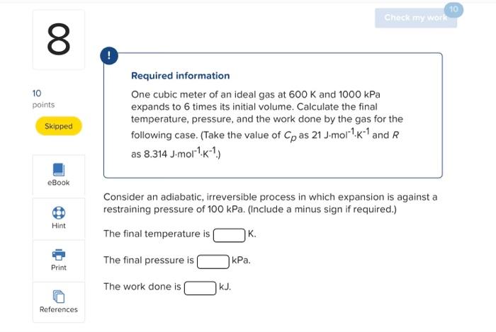 Solved Required information One cubic meter of an ideal gas | Chegg.com
