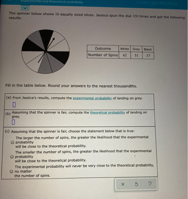 Solved Experimental and theoretical probability The spinner | Chegg.com