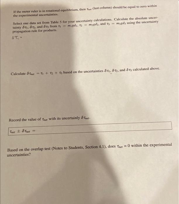 Solved Table 5: Equilibrium of a meter ruler - Calculation | Chegg.com