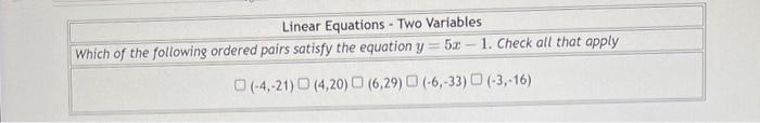 Solved Linear Equations - Two Variables Which of the | Chegg.com
