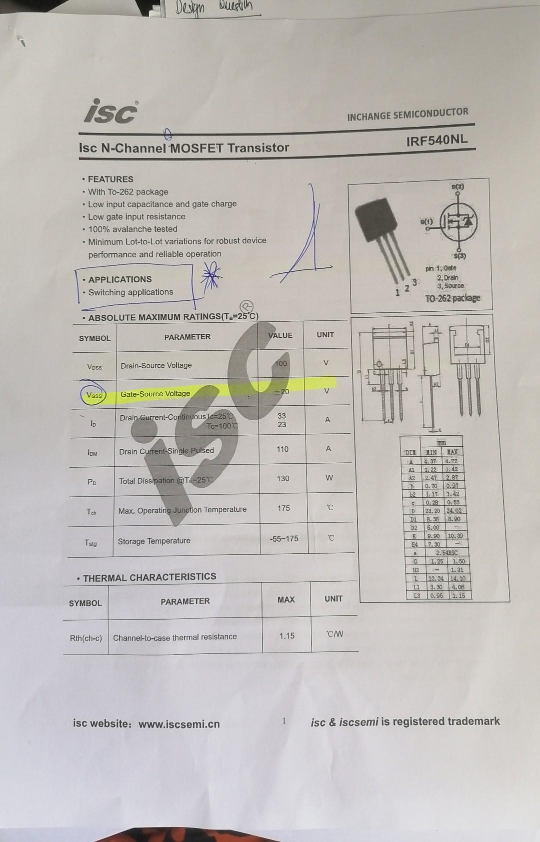 Solved isc Isc N-Channel MOSFET Transistor • FEATURES With | Chegg.com