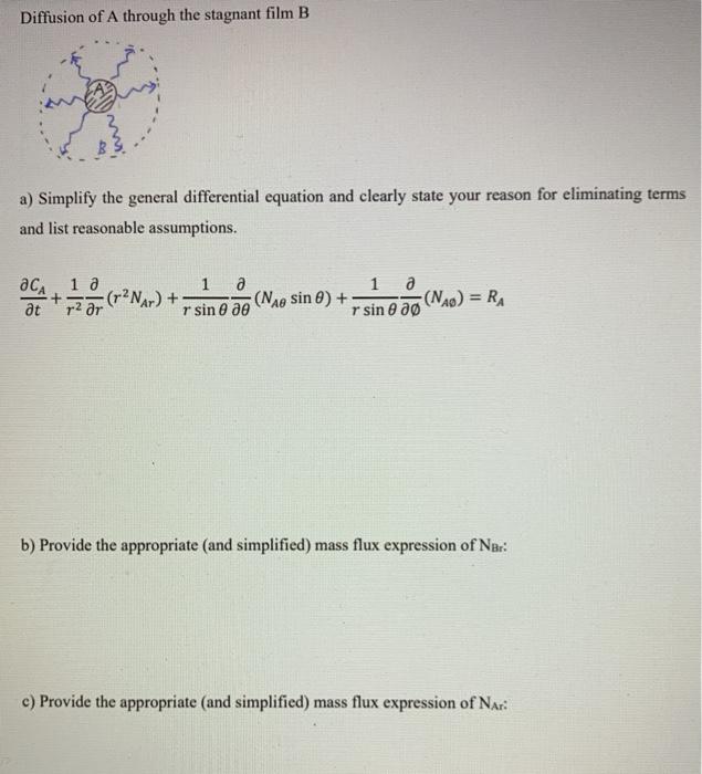 Solved Diffusion of A through the stagnant film B a) | Chegg.com