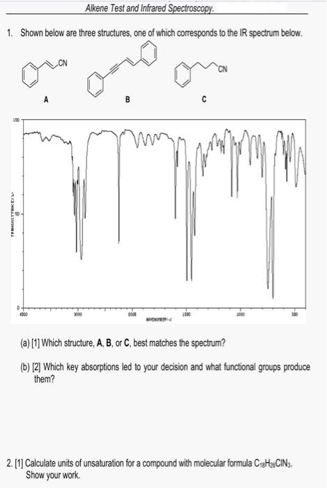 Solved Alkene Test and Infrared Spectroscopy. 1. Shown below | Chegg.com