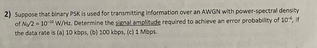 Solved Suppose that binary PSK is used for transmitting | Chegg.com
