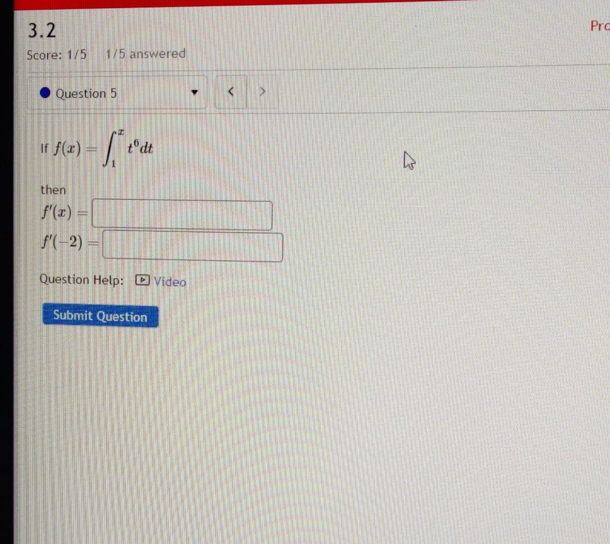 Solved \r\n\r\n\r\nQuestion 5 If \\( f(x)=\\int_{1}^{x} | Chegg.com