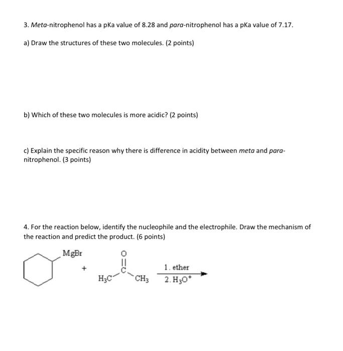 Solved 3. Meta-nitrophenol has a pKa value of 8.28 and | Chegg.com