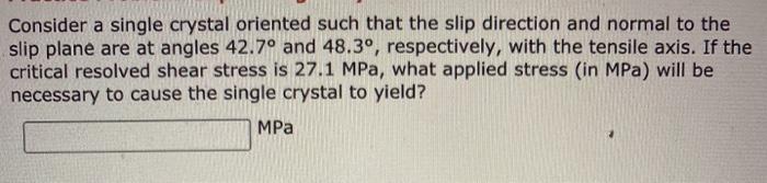 Solved Consider a single crystal oriented such that the slip | Chegg.com