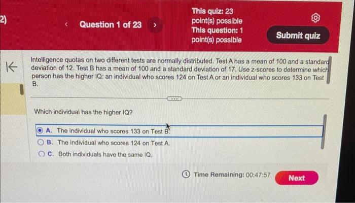 Solved Intelligence quotas on two different tests are | Chegg.com