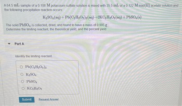 Solved A 64.5 mL sample of a 0.108M potassium sulfate | Chegg.com