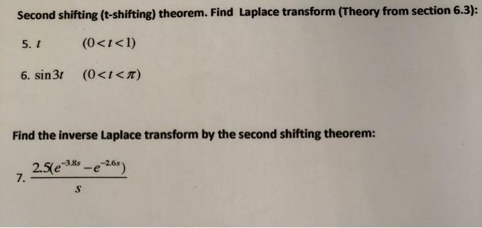Solved Second shifting (t-shifting) theorem. Find Laplace | Chegg.com