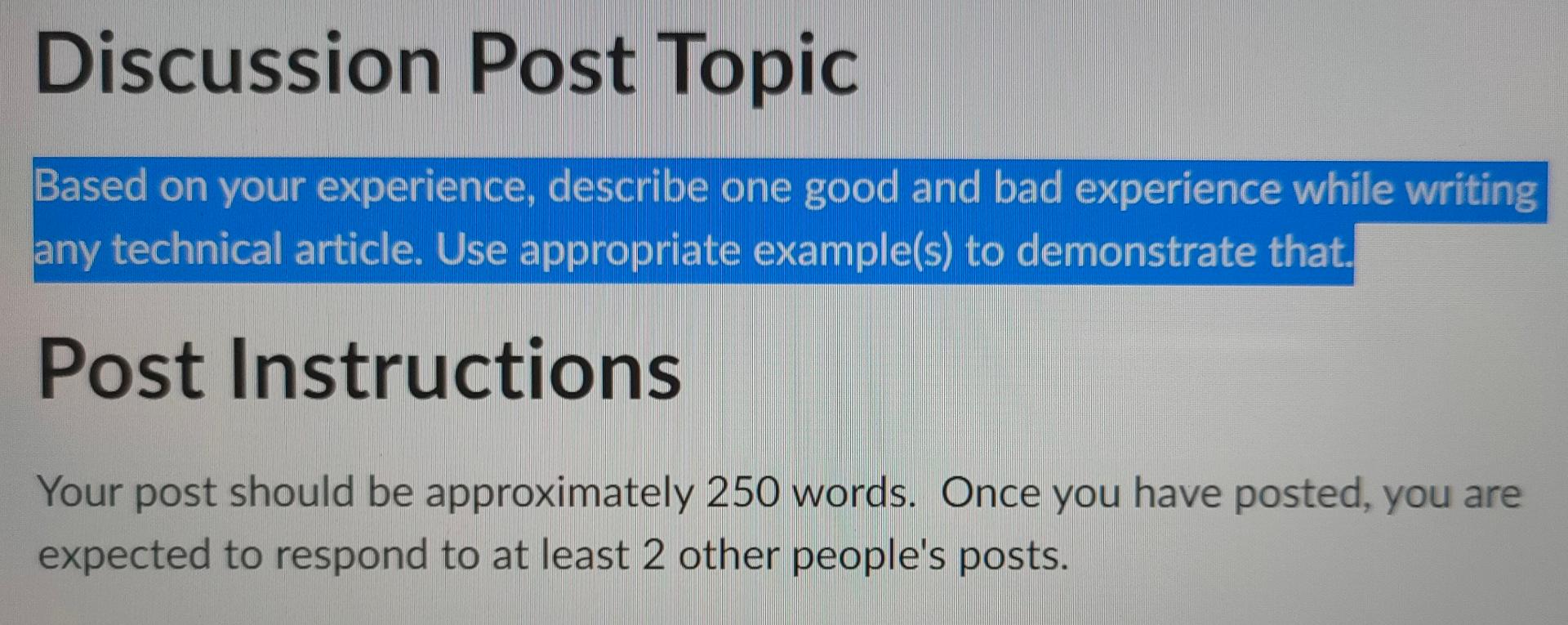 Solved Discussion Post Topic Based on your experience, | Chegg.com