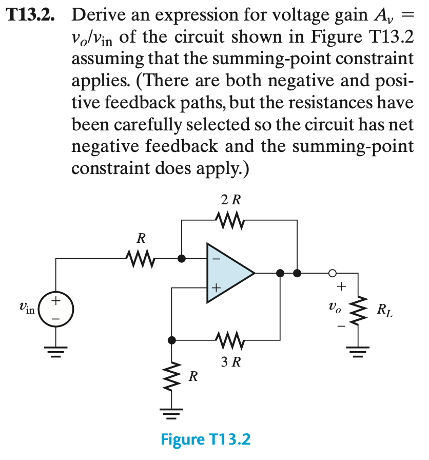 Solved T13.2. ﻿Derive an expression for voltage gain \( | Chegg.com