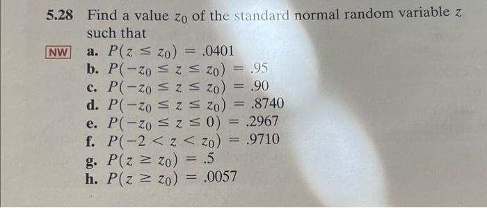 Solved 3.29 Find a value z0 of the standard normal random | Chegg.com