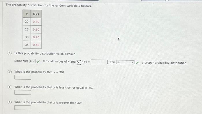 Solved The probability distribution for the random variable | Chegg.com