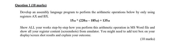 Solved Develop An Assembly Language Program To Perform The Chegg