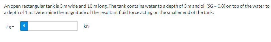 Solved An open rectangular tank is 3m ﻿wide and 10m ﻿long. | Chegg.com