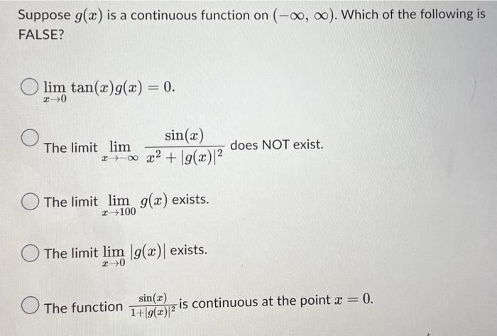 Solved Suppose g(x) is a continuous function on (−∞,∞). | Chegg.com