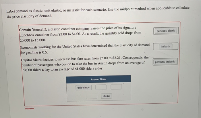 Solved Label demand as elastic, unit elastic, or inelastic | Chegg.com
