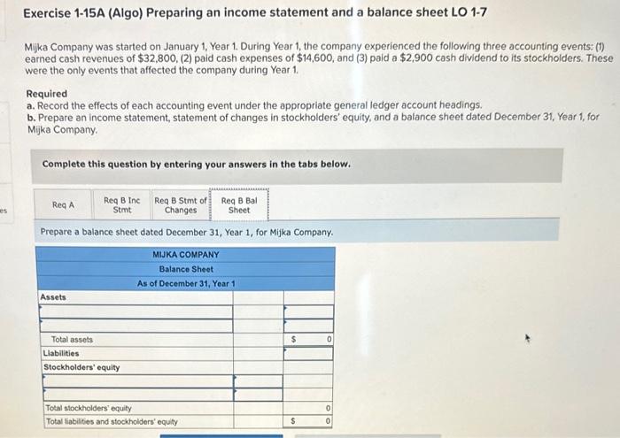 Solved Exercise 1-15A (Algo) Preparing an income statement | Chegg.com