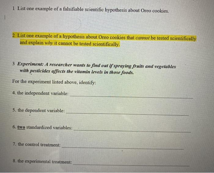 Solved 1 List one example of a falsifiable scientific | Chegg.com